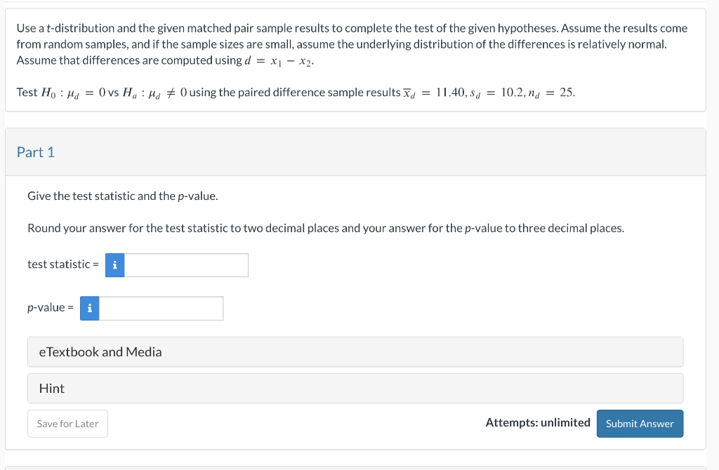 Solved Use a t-distribution and the given matched pair | Chegg.com