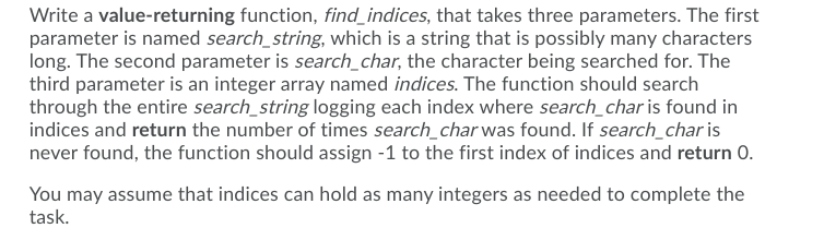 Solved Write a value-returning function, find_indices, that | Chegg.com