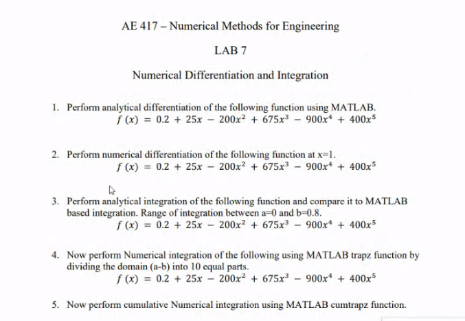 Solved AE 417 - Numerical Methods for Engineering LAB 7 | Chegg.com