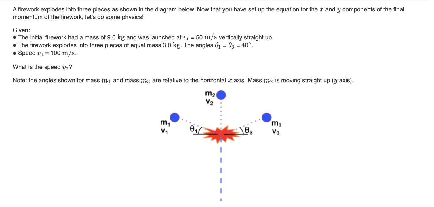 Solved A firework explodes into three pieces as shown in the | Chegg.com