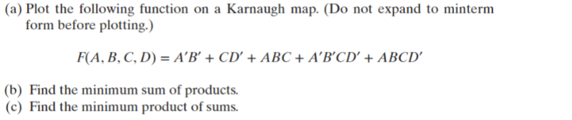 Solved (a) Plot the following function on a Karnaugh map. | Chegg.com