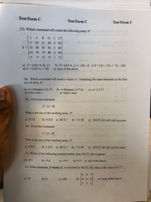 Solved Test Form C Test Form C Test Form C 27) Which command | Chegg.com