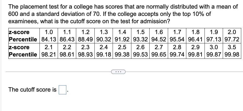 Solved The placement test for a college has scores that are | Chegg.com