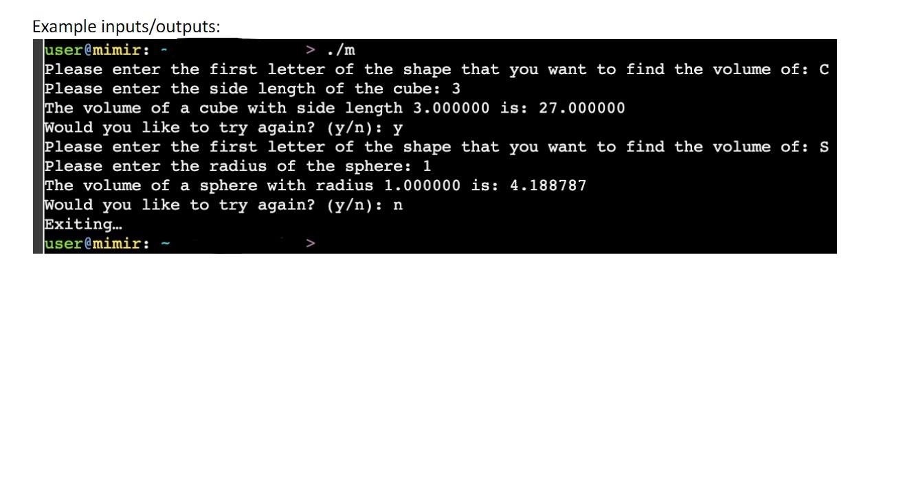 Solved all in C code, create 2 files, volume.h and | Chegg.com