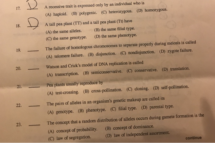 Solved A recessive trait is expressed only by an individual | Chegg.com