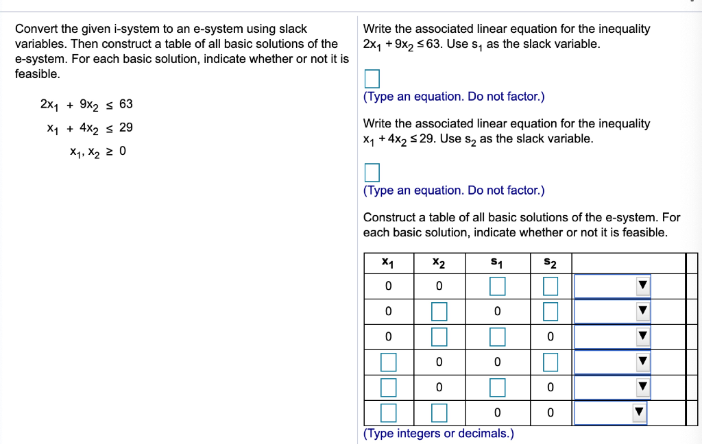 Solved Convert the given i-system to an e-system using slack | Chegg.com
