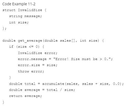 Solved Code Example 11-2 struct Invalidsize \{ string | Chegg.com