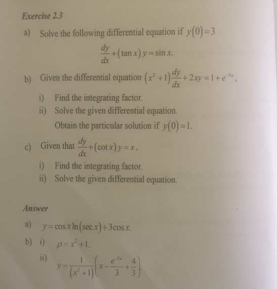 Solved First order differential equation Linear Equation | Chegg.com