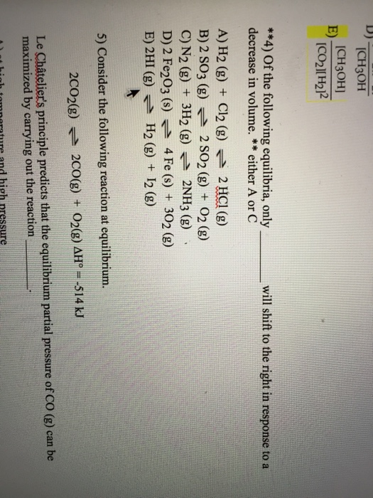 Solved ICH30H [CH30H] E) 4) Of the following equilibria, | Chegg.com