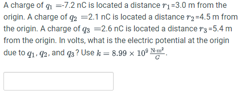 Solved A charge of q1=−7.2nC is located a distance r1=3.0 m | Chegg.com