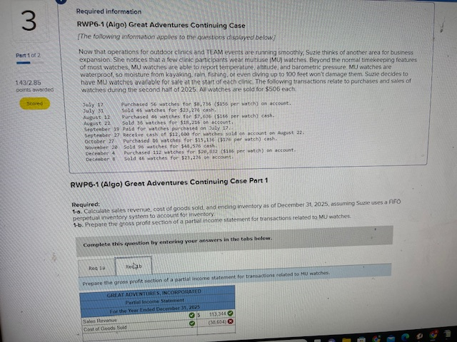 Solved Required information RWP6.1 (Algo) Great Adventures | Chegg.com