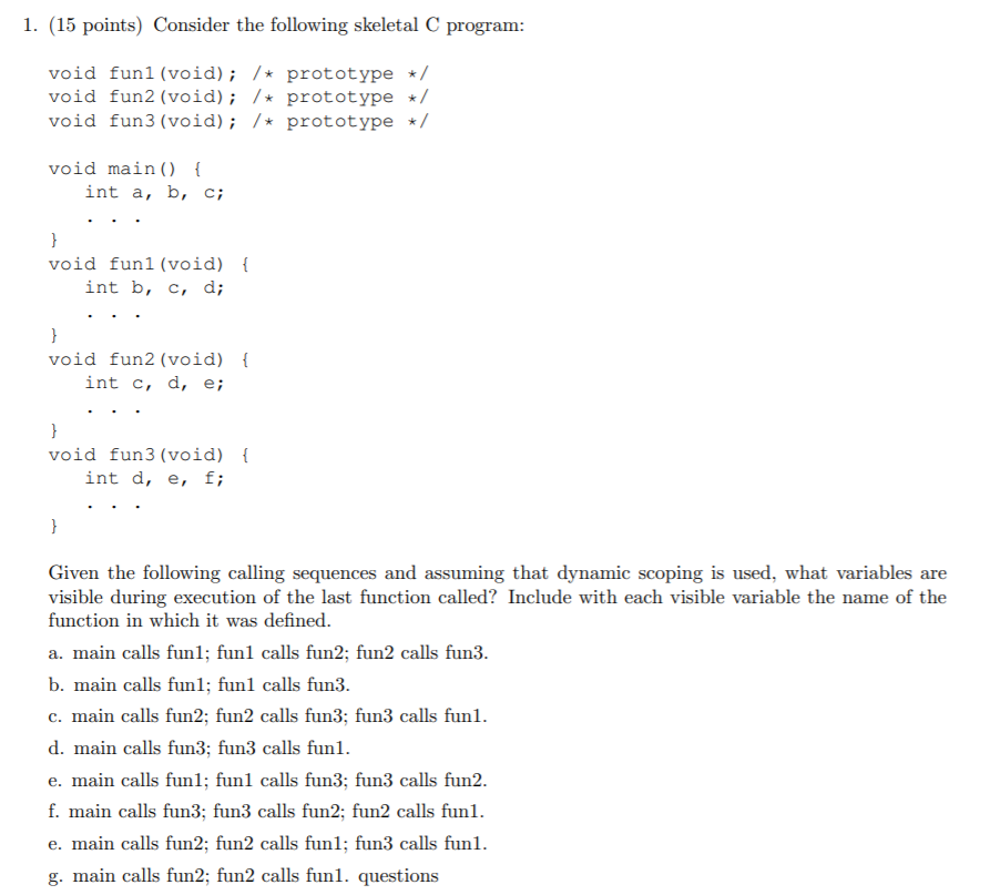 1. (15 points) Consider the following skeletal C | Chegg.com