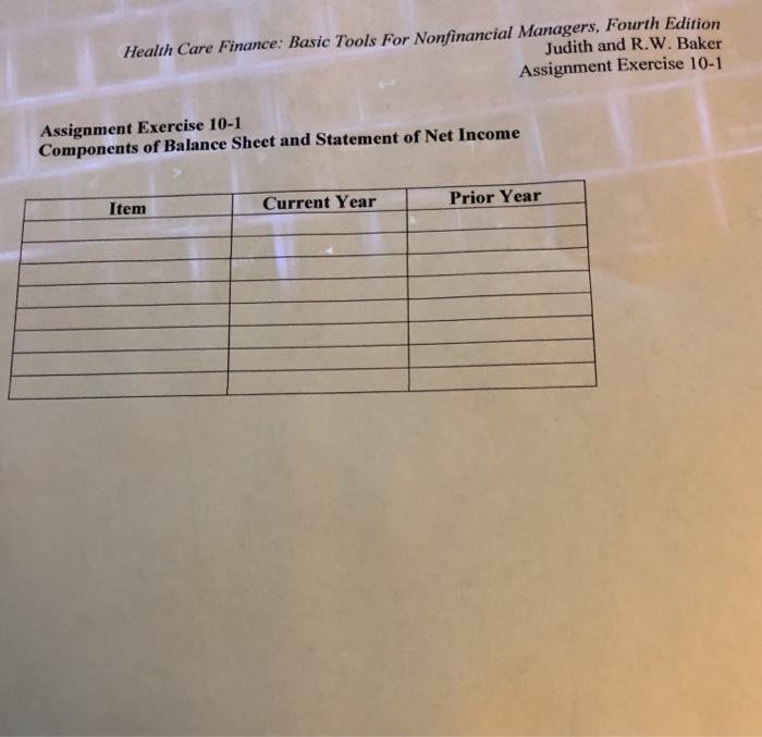 Assignment Exercise 10-1: Components of Balance Sheet | Chegg.com