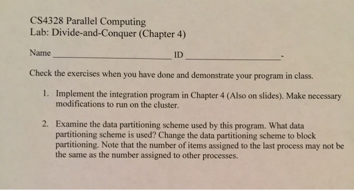 Solved CS4328 Parallel Computing Lab: Divide and Coqur(har) | Chegg.com