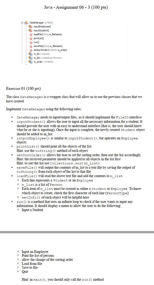 Solved Java - Assignment 06 - 1 (100 pts) interface | Chegg.com