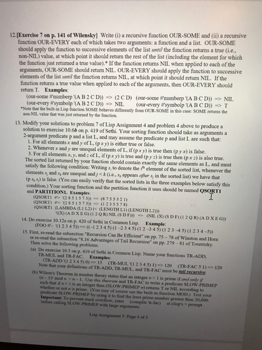 C Sci 316 Kong Lisp Assignment 5 Solutions To 0540