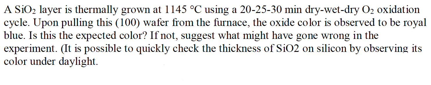 Solved A SiO2 layer is thermally grown at 1145 °C using a | Chegg.com