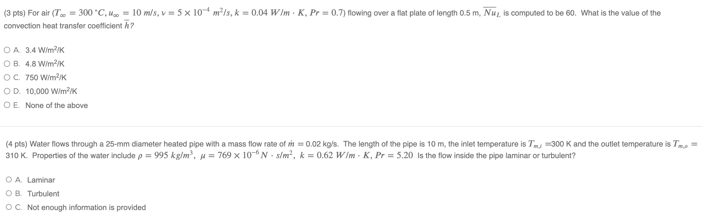 Solved (3 pts) For air (T∞=300∘C,u∞=10 m/s,v=5×10−4 | Chegg.com