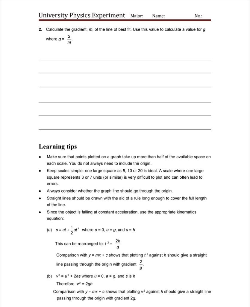 Solved Question 5: physics experiment lab report, | Chegg.com