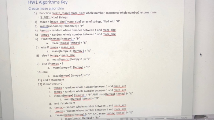 HW1 Algorithms Key Create maze algorithm 1) Function | Chegg.com