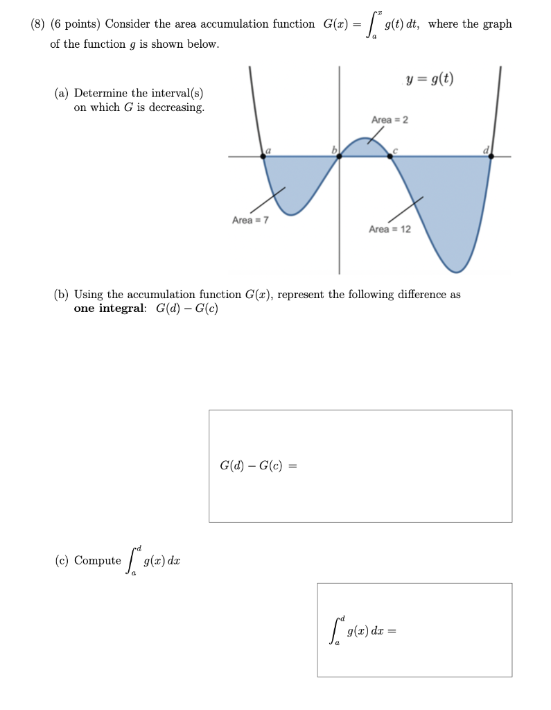Solved (8) (6 points) Consider the area accumulation | Chegg.com