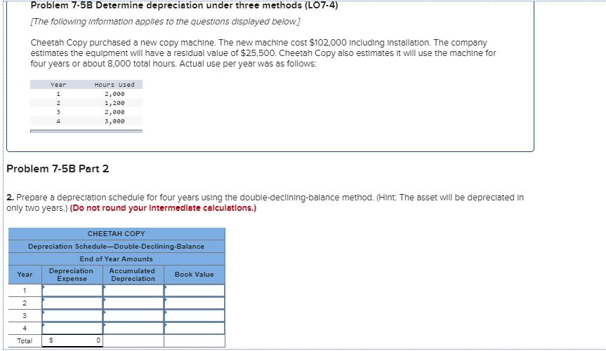 Solved Problem 7-5B Determine depreciation under three | Chegg.com
