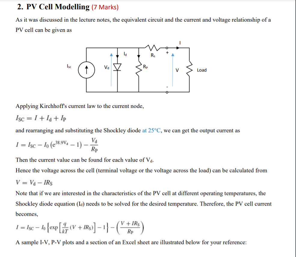 Solved 2. PV Cell Modelling (7 Marks) As it was discussed in | Chegg.com