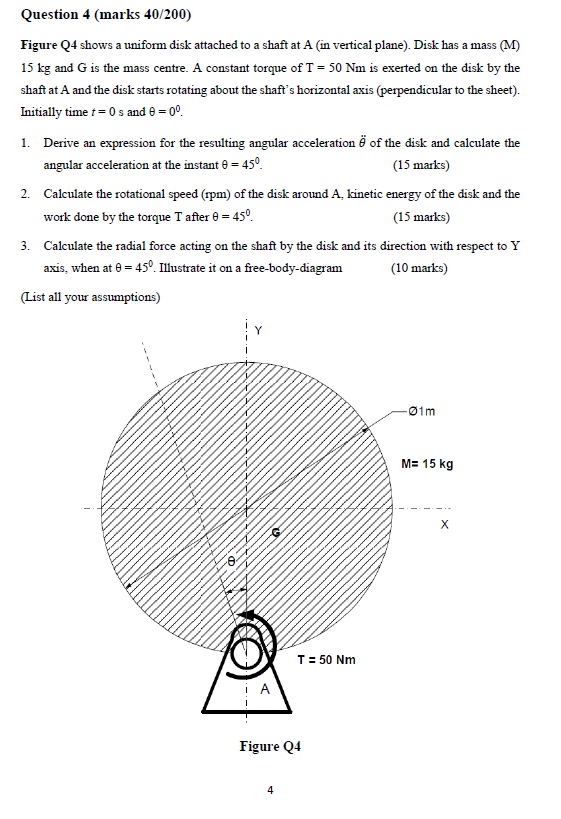 Solved Question 4 (marks 40/200) Figure Q4 shows a uniform | Chegg.com