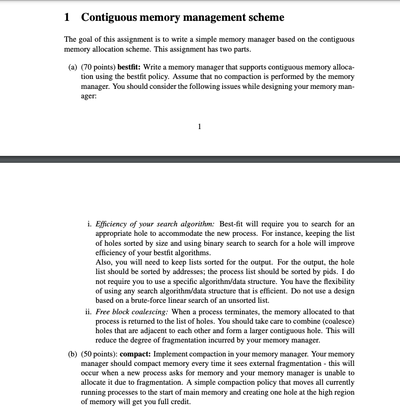 Solved 1 Contiguous memory management scheme The goal of | Chegg.com