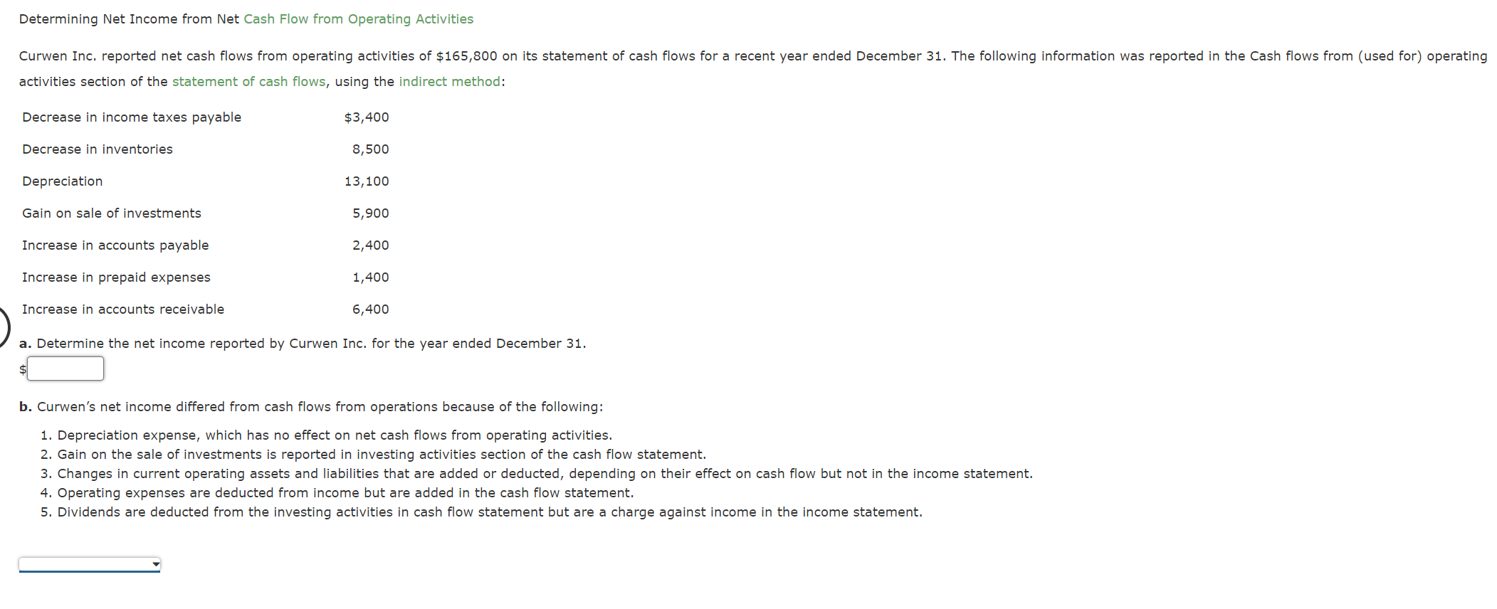 Solved Determining Net Income from Net Cash Flow from | Chegg.com