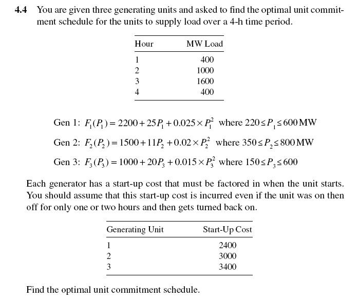 Solved 4.4 You are given three generating units and asked to | Chegg.com