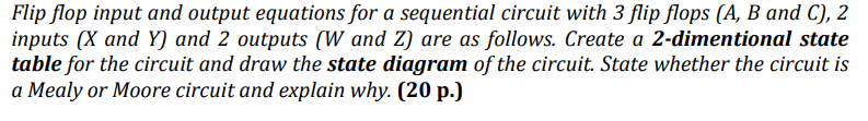 Solved Flip flop input and output equations for a sequential | Chegg.com