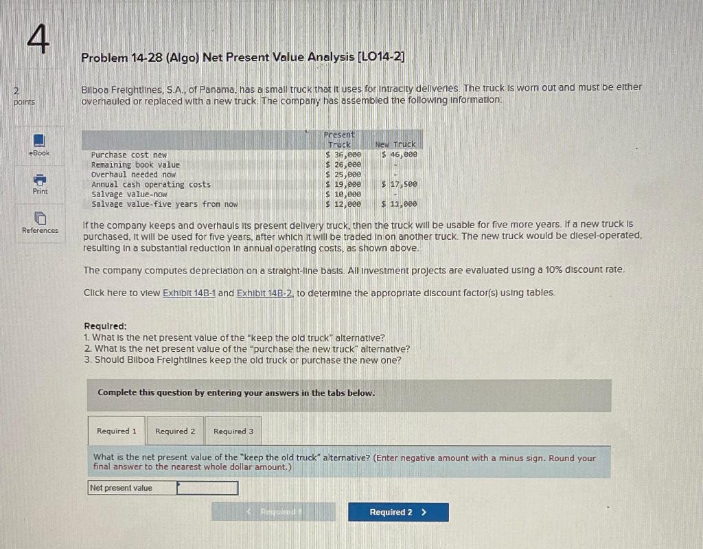 Solved 4 Problem 14-28 (Algo) Net Present Value Analysis | Chegg.com