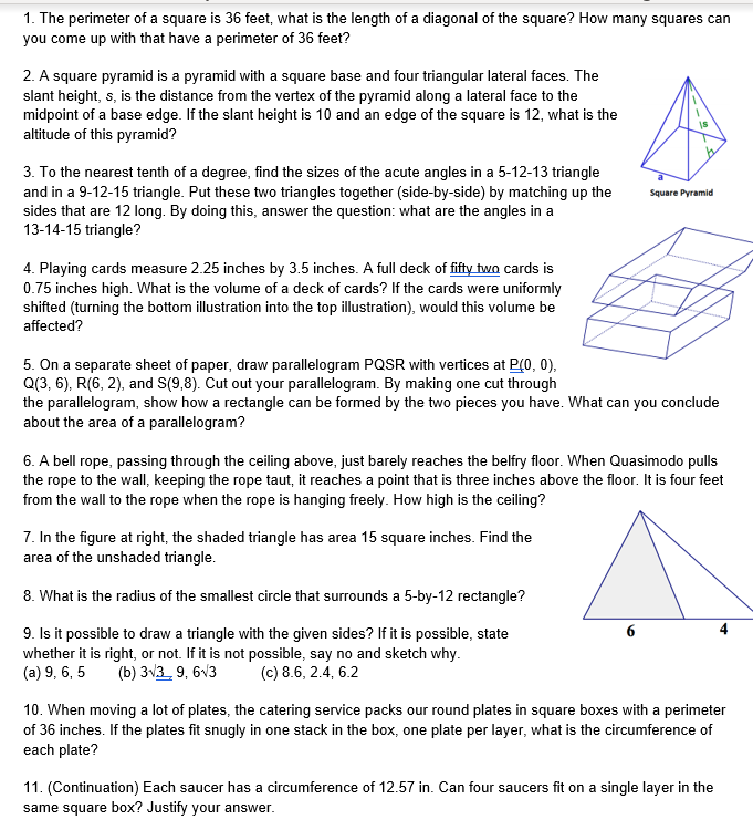 Solved 1. The perimeter of a square is 36 feet, what is the | Chegg.com