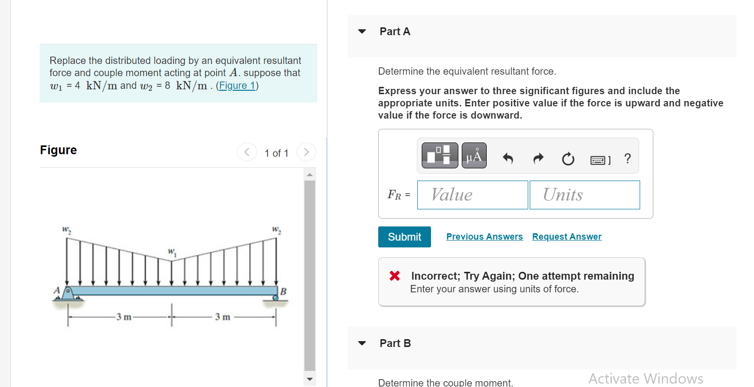 Solved Replace the distributed loading by an equivalent | Chegg.com