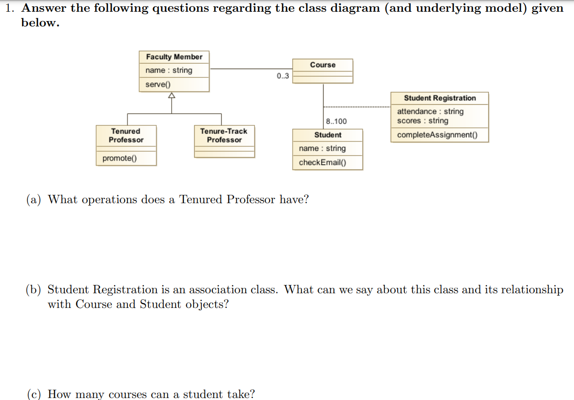 1. Answer the following questions regarding the class | Chegg.com