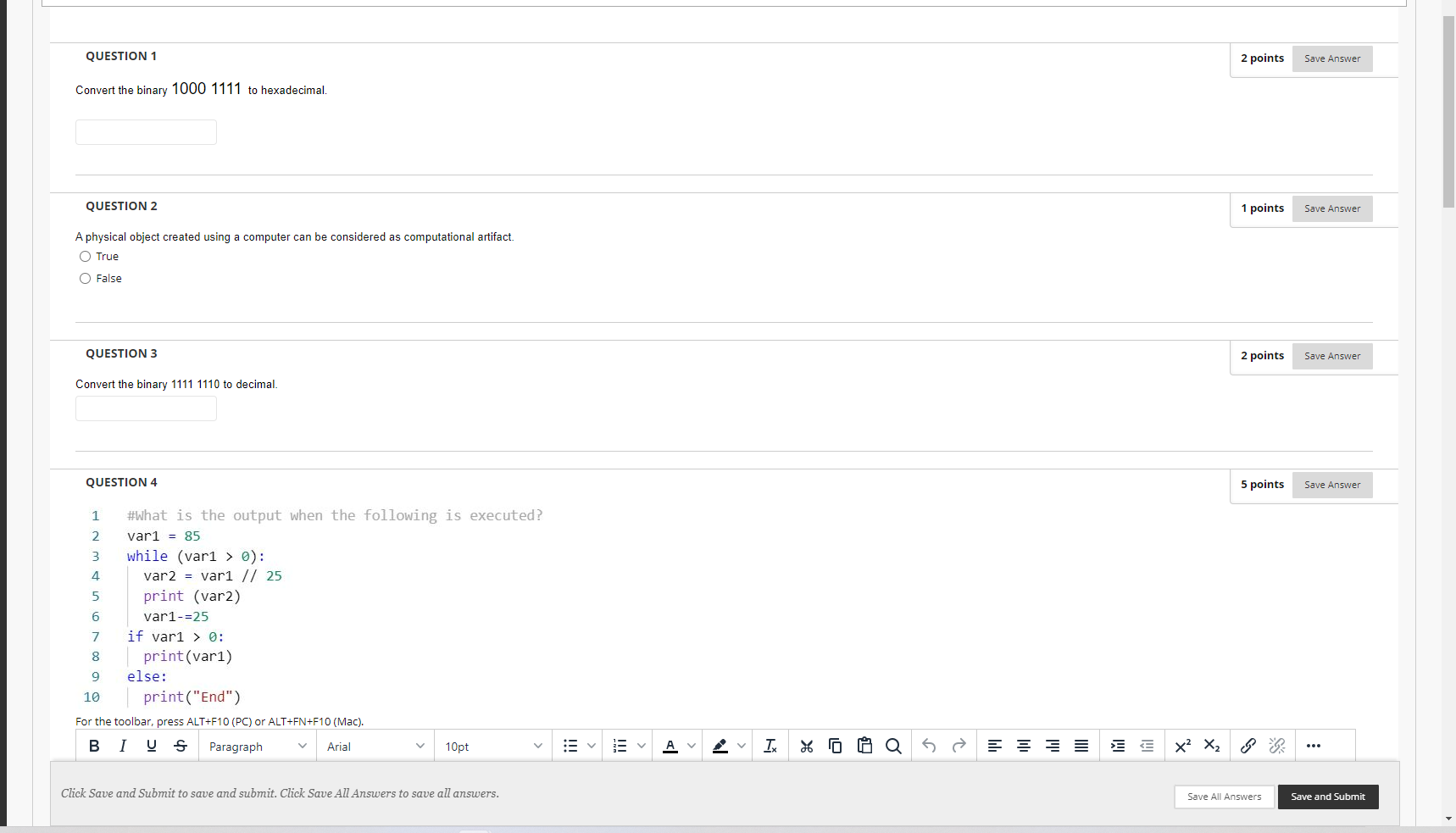 Solved QUESTION 1 2 points Save Answer Convert the binary | Chegg.com