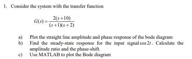 Solved 1. Consider the system with the transfer function | Chegg.com