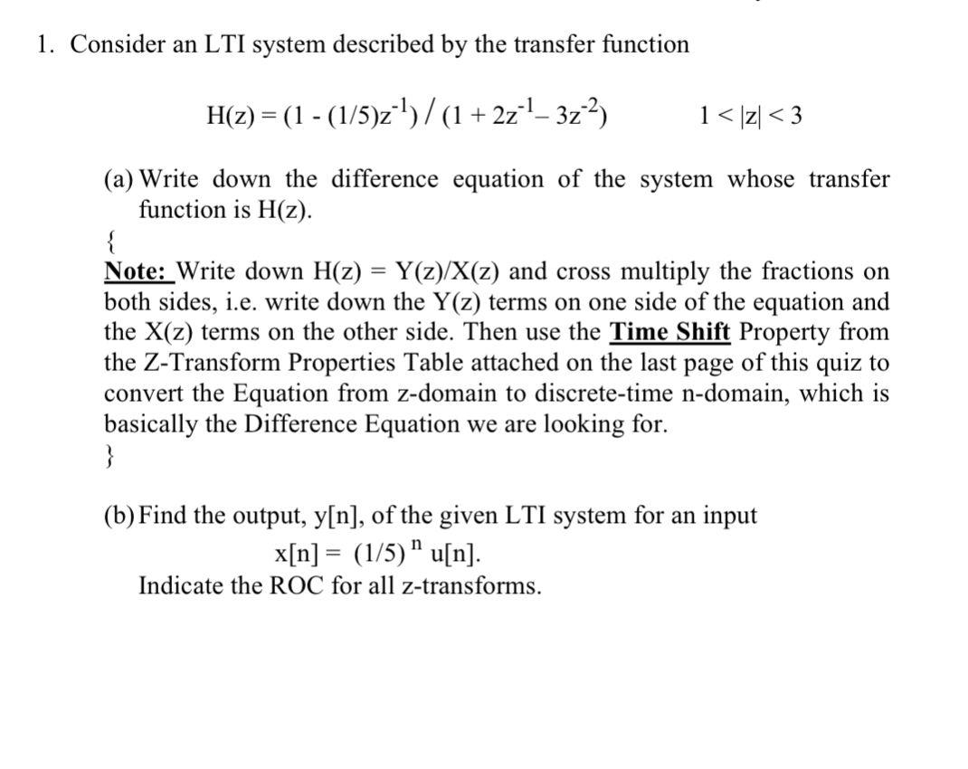 Solved 1. Consider an LTI system described by the transfer | Chegg.com
