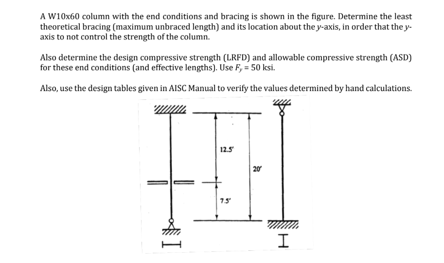 Solved A W10x60 column with the end conditions and bracing | Chegg.com