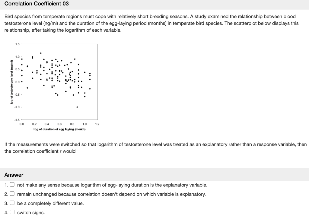 Solved Correlation coefficient 03 Bird species from | Chegg.com