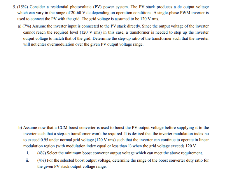 Solved 5. (15\%) Consider a residential photovoltaic (PV) | Chegg.com