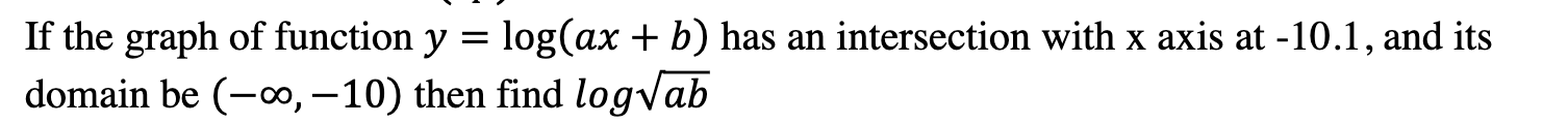 Solved If the graph of function y = log(ax + b) has an | Chegg.com