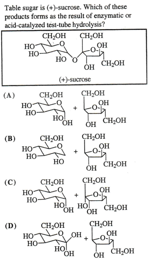 Solved Table sugar is (+) sucrose. Which of these products | Chegg.com
