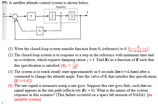 Solved P5: A satellite altitude control system is shown | Chegg.com
