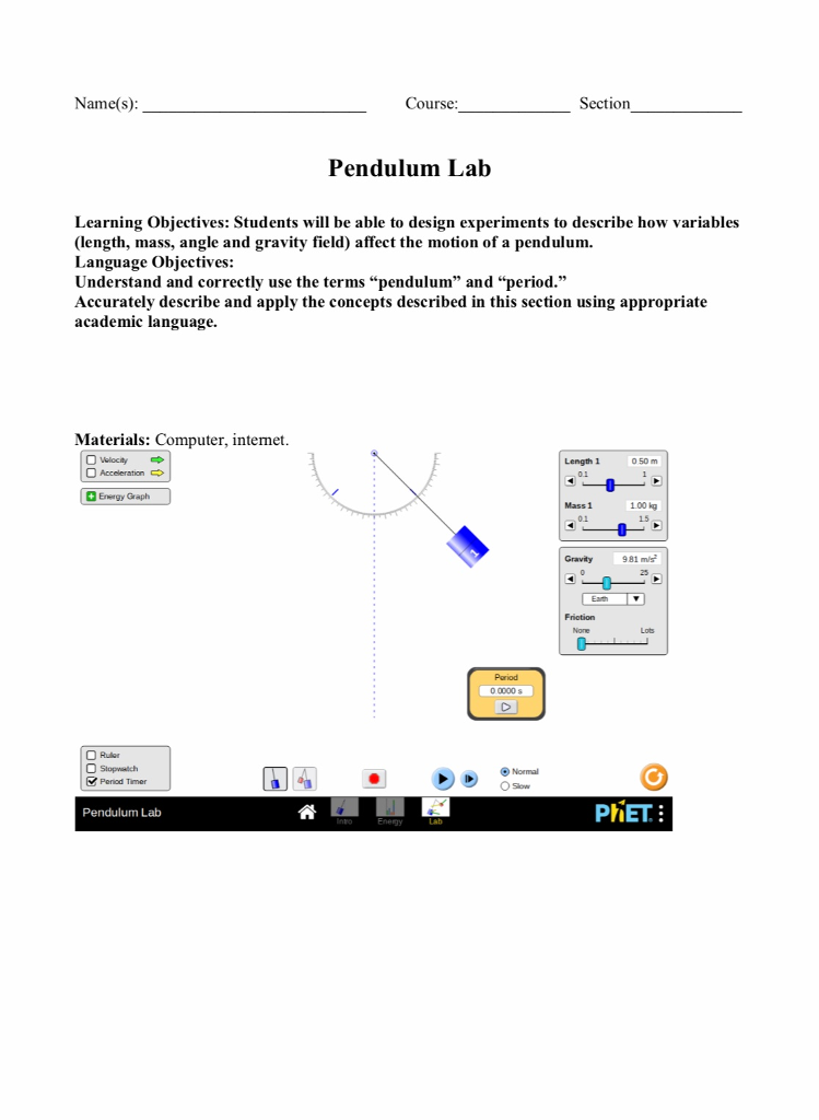 Solved Part 3: Gravity Procedures: 1. Set the string length | Chegg.com