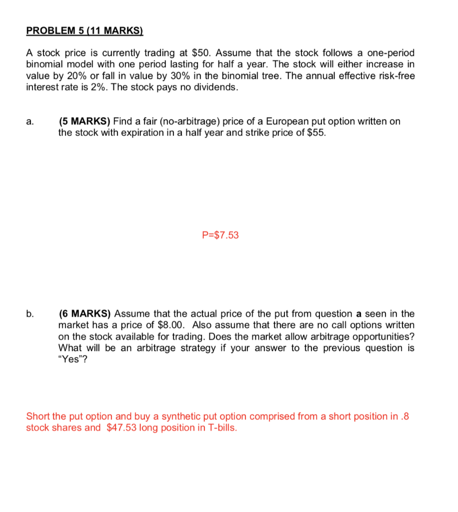 Solved PROBLEM 5 (11 MARKS) A stock price is currently | Chegg.com