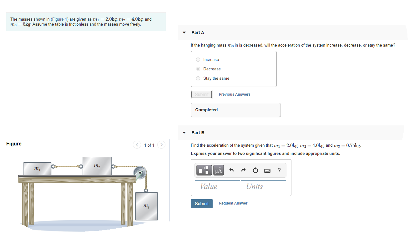 Solved The masses shown in (Figure 1) are given as mı = | Chegg.com