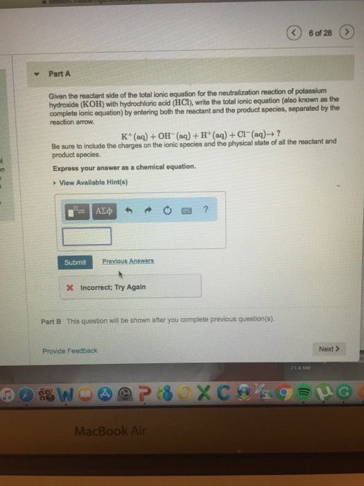 Solved 6 of 28> Part A Given the reactant side of the total | Chegg.com