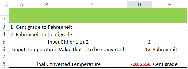 Solved Need an Excel =IF statement formula for Fahrenheit | Chegg.com